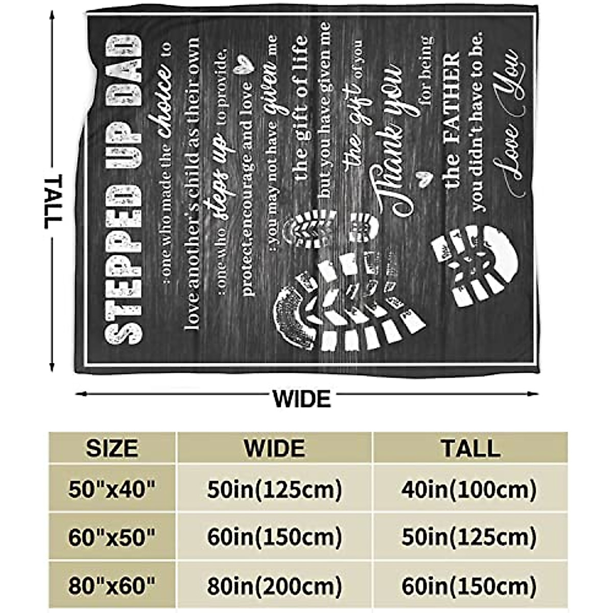 HAXOILO Stepped Up Dad Gifts Blanket to My Bonus Dad Father Daddy Throws Gifts for Fathers Day Birthday 80x60 in