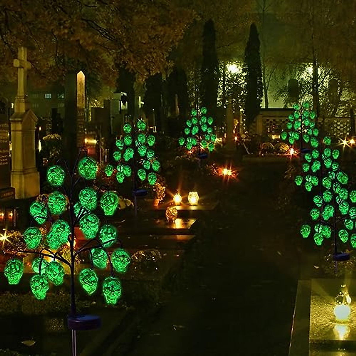 Solar Halloween Decorations Outdoor Scary Skull Stake Lights for Halloween Yard Haunted Graveyard Pathway Lights, Halloween Frightening Decor Lights for All Saints' Day Gravestone Cemetery