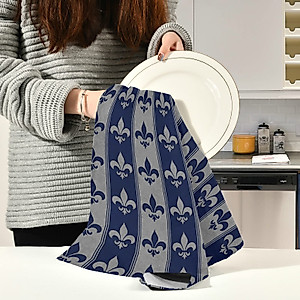 ALAZA Navy Blue and Gray Fleur De Lis Kitchen Towels Absorbent Dish Towels Soft Wash Clothes for Drying Dishes Cleaning Towels for Home Decorations Set of 6, 28 X 18 Inch
