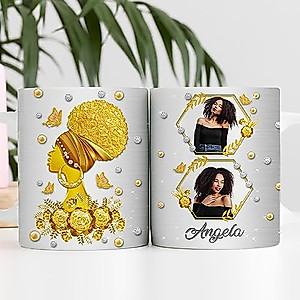 White Ceramic Coffee Mug Photo Mugs Personalized Picture Custom Name Birthday Gifts For Black Women Friends Girls Jewelry Style Novelty Tea Cup Table Desk Accessories 11 And 15 Oz