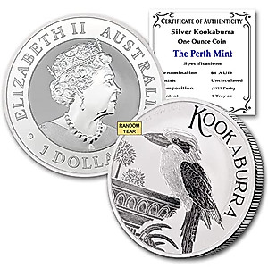 1990 P 1 oz Silver Kookaburra Brilliant Uncirculated with Certificate of Authenticity $1 Seller BU