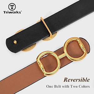 TRIWORKS Reversible Leather Belt for Women, Fashion Ladies Belt for Jeans Pants Dress Width:0.9", A-Black/Brown