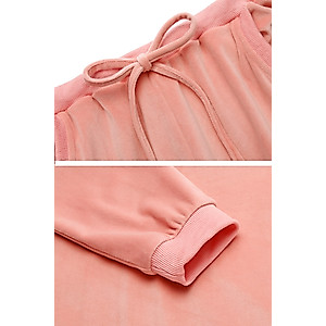 HOTOUCH Womens Active Hoodies Outfits Velvet Zip Up Sports Wear Jogging Velour Track_Suit Pink, X-Large