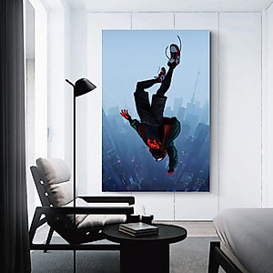 Queosmpei Miles Morales Jump Poster Canvas Wall Art Picture Print Painting for Home Wall Decor 16x24inch(40x60cm)
