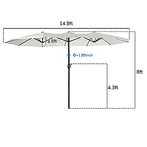 FHFO 15 FT Double Sided Umbrella Outdoor Patio Market Extra Large Umbrella with Crank for Patio, Poolside, Yard, Beige