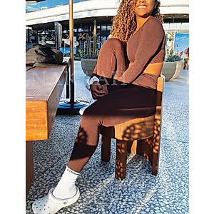 NAKAAH Workout Sets for Women Seamless High Waist Cute Crop Tops Yoga Two Piece Outfits for Women Sun Dried Tomato L