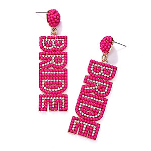 Rhinestone Bride Earrings for Women Handmade Beaded BRIDE Letter Dangle Earring Wedding Bridal Earrings Bridesmaids Bachelorette Party Gift