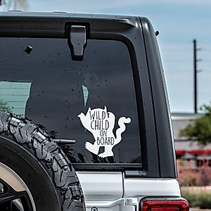 Vinyl Wall Art Decal - Wild Child On Board - 5" x 5" - Sarcastic Cute Funny Adult Joke Little Devil Shape Quote Sticker for Playroom Daycare Family Cars Minivan Rear Window Car Bumper Decor (White)