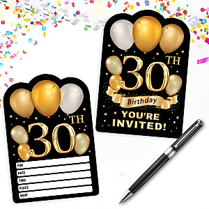 Simimi art 30 Gold Glitter 30th Birthday Party Invitations cards with Envelopes