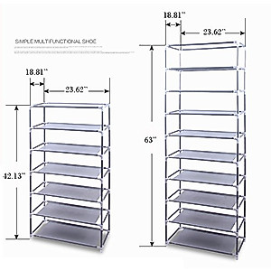MallMall 10 Tiers Shoe Rack with Dustproof Cover Closet,30-Pair Shoes Rack Storage Cabinet Organizer (Wine red)