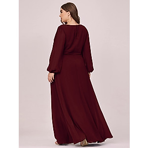 Ever-Pretty Plus Women's Chiffon Plus Size V Neck Side Slit Sleeves Beach Dress Burgundy US24