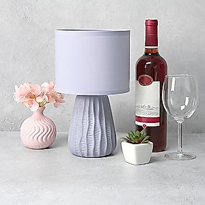 Simple Designs LT1138-PWK 11.02" Traditional Mini Modern Ceramic Texture Pastel Accent Bedside Table Desk Lamp w Matching Fabric Shade for Decor,Bedroom, Nightstand, Living Room, Entryway, Periwinkle