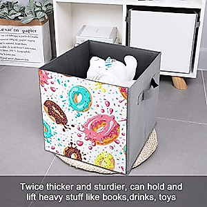 Colorful Donuts Canvas Collapsible Storage Bins Cube Organizer Baskets with Handles for Home Office Car