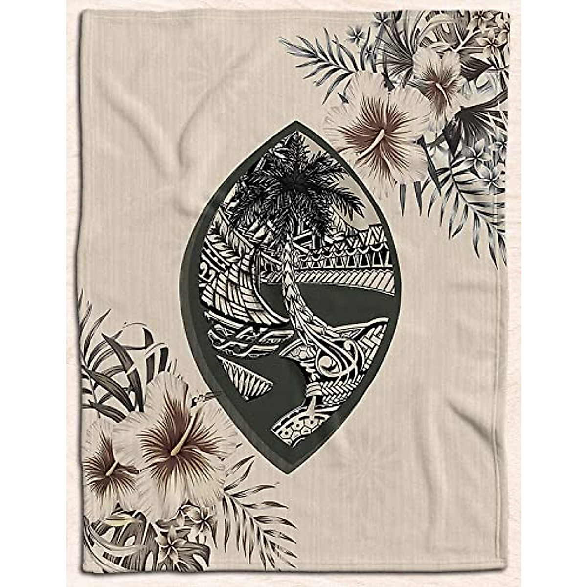 Guam Blanket - The Beige Hibiscus Blanket - Soft and Cozy Comfortable Blanket Sherpa Fleece Blanket Soft Warm Blanket for Bedroom Couch (60x50, 80x60 Inches) (Large (80x60 inches))
