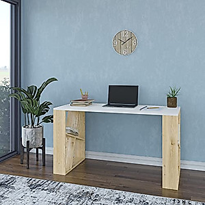Ada Home Decor Brian Modern White & Oak Desk 29.53'' H x 55.12'' W x 23.62'' D/Office Desk/Computer Desk