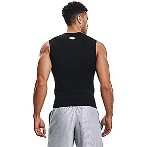 Under Armour mens Armour Heatgear Compression Sleeveless T-shirt , Black (001)/White , Large