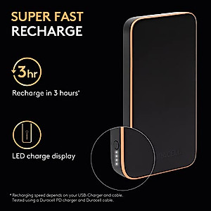 Duracell Charge 10 Portable Charger | 10,000mAh Power Bank | Fast Charging Battery Pack for iPhone, iPad, Android & More | TSA Carry-on Compliant Power bank | USB-C, USB-A | Recharges Devices Up to 3X