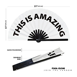 This Is Amazing hand fan foldable bamboo circuit hand fan funny gag slang words expressions statement gifts Festival accessories Rave handheld Circuit event fan Clack fans (White)