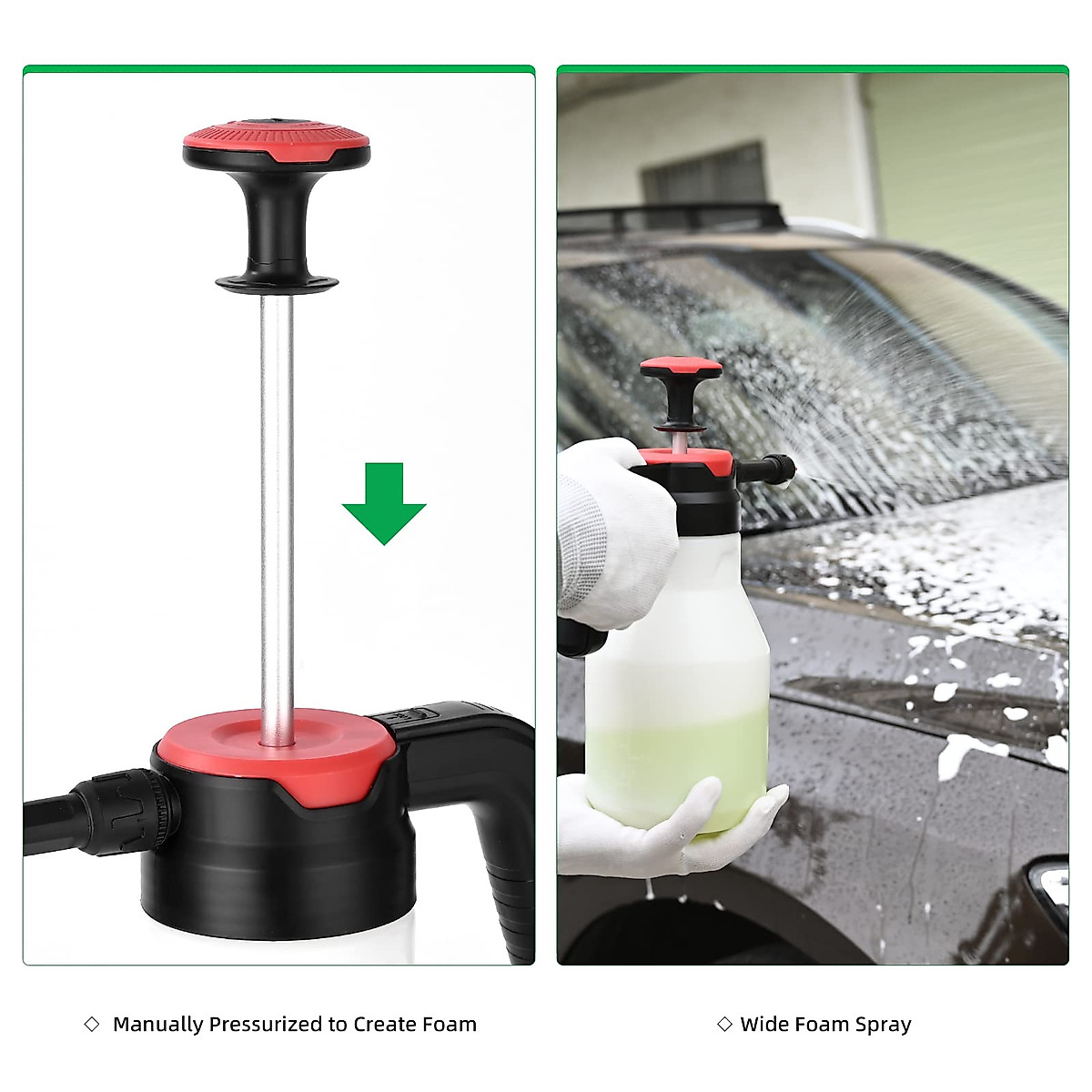 FOSHIO Car Wash Foam Pump Sprayer 0.4 Gallon, Hand Pump Pressure Sprayer with Trigger Lock Water Sprayer for Car Detailing, Lawn and Garden