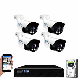 GW Security 8 Channel 4K NVR H.265 8MP Fulltime Color Night Vision Security Camera System with 4 UltraHD 4K IP Two-Way Audio Outdoor PoE Security Cameras, Smart AI Human Detection