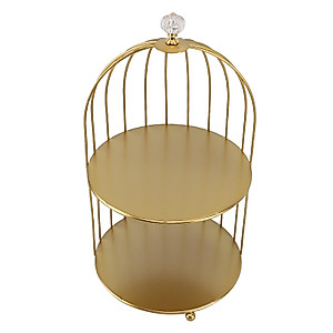 FTVOGUE Bird Cage Cosmetic Organizer,Cosmetic Rack Bird Cage Desktop Makeup Organizer Rack, Space Saving Iron Unique Makeup Display Rack for Home Bathroom, Gold (Double Layers)