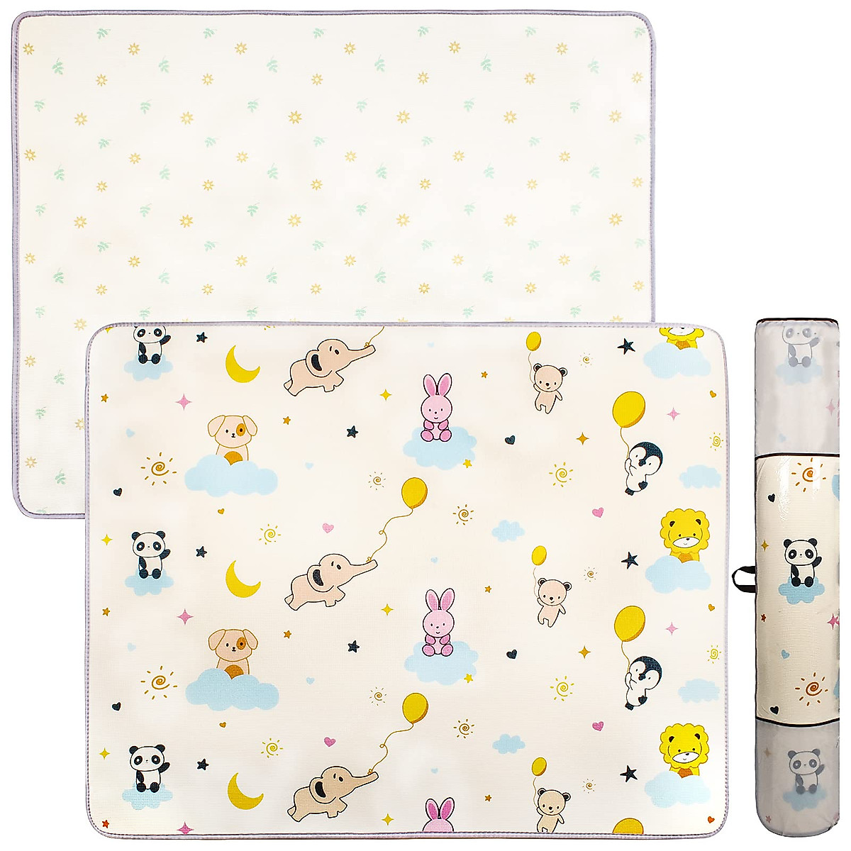 Bubbtots Baby Play Mat, Large and Reversible Waterproof Padded Foam Playmat for Babies and Toddlers, Animals and Nature, 69"x59"x0.6"