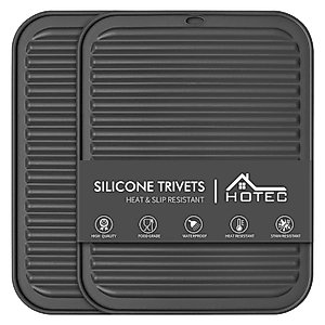 HOTEC Silicone Trivets for Hot pots and Pans, Heat Resistant for Kitchen Counter Dish Drying Mat, Set of 2 Dark Grey