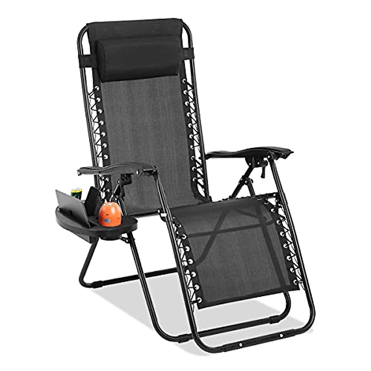 Dkeli Zero Gravity Chair, Adjustable Reclining Patio Chair with Cup Holder & Pillows Folding Lawn Chaise Outdoor Lounge Chair for Pool, Beach, Deck, Yard - Black Zero Gravity Lounge Chair