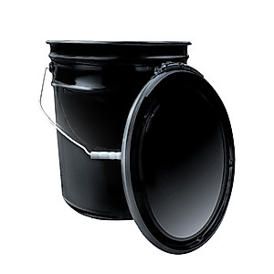 ATERET 5 Gallon Black Metal Bucket & Lever Lock Pail Lid, Heavy Duty Durable Pails and Lids for Outdoor and Household Use (1 Pack)