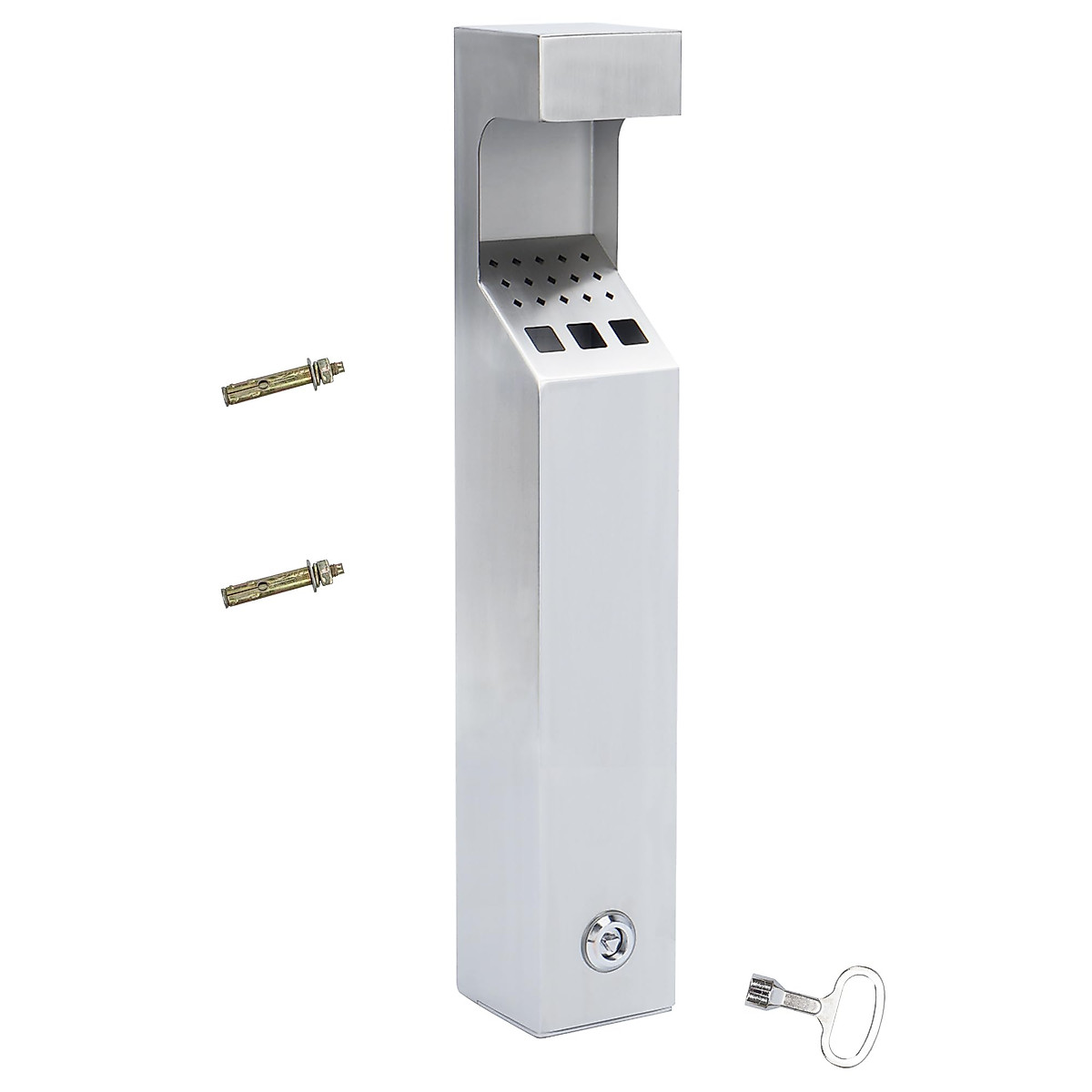 AIWFL Wall Mounted Trash Can Large Capacity Garbage Can Stainless Steel Ash Bin Outdoor Rainproof Trash Container 3.15x19.2 inch (Square, Silver)