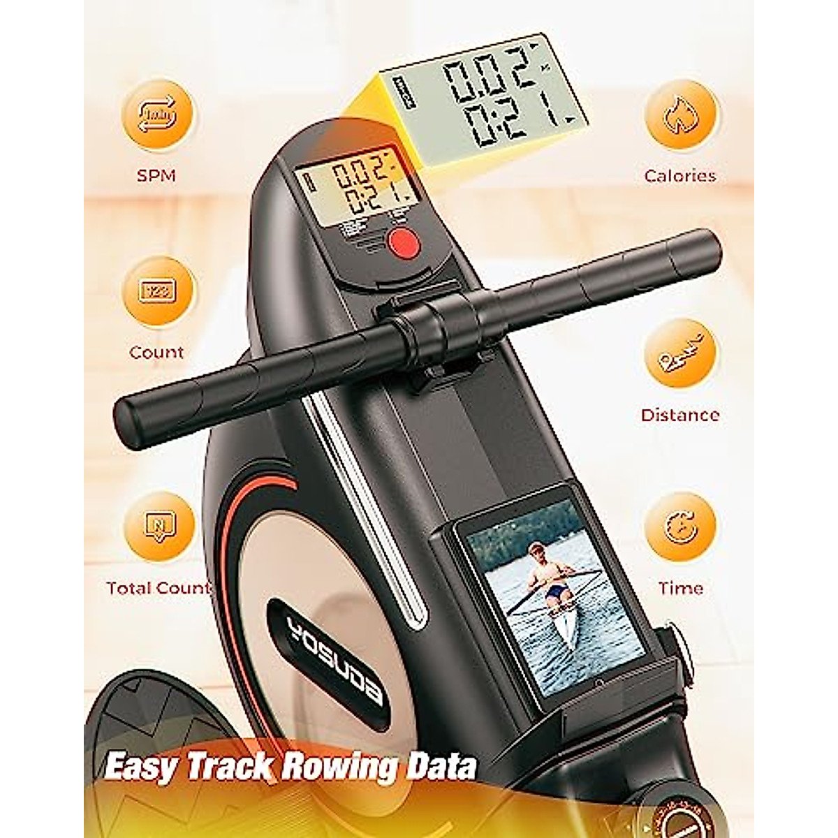 YOSUDA Magnetic Rowing Machine 350 LB Weight Capacity - 16 Levels Resistance for Home Use with LCD Monitor, Tablet Holder and Comfortable Seat Cushion