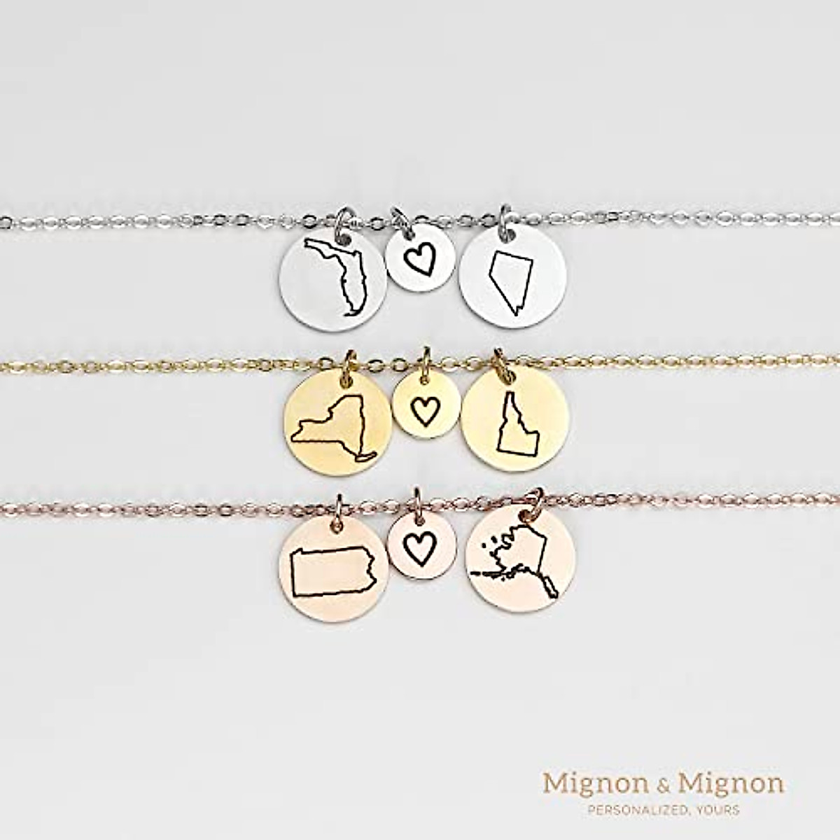 Best Friend Necklace Personalized Friendship Gifts Women Handmade Jewelry Long Distance Couple Mother's Day Gift for Mom State Charm Mother Daughter Matching Necklaces Birthday Family Gifts -CN-LDS