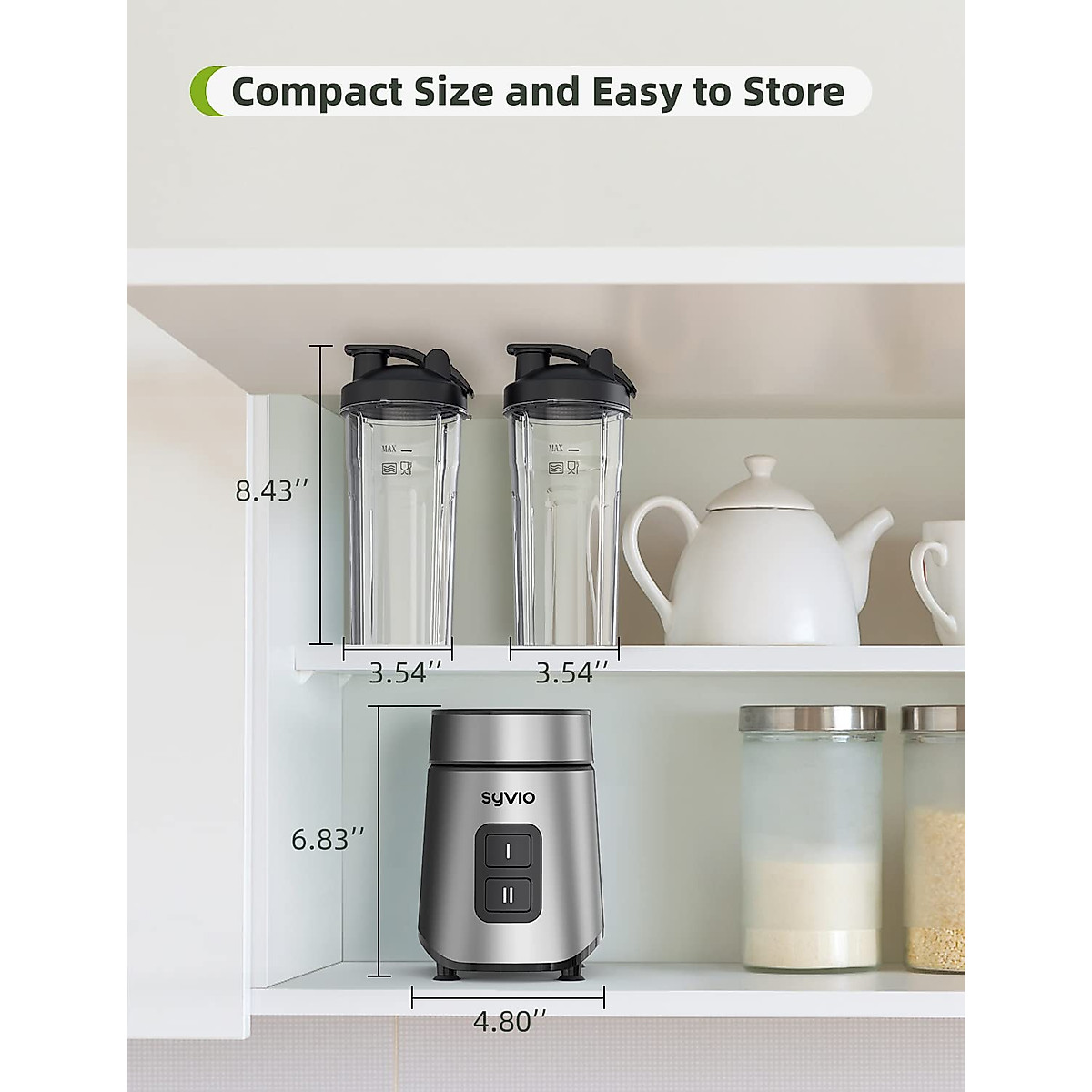 Syvio Blender for Shakes and Smoothies, 600W Personal Blender, Smoothie Blender with 2 Speed Control, Bullet Blender with 2 BPA-Free 20Oz Sport Cup