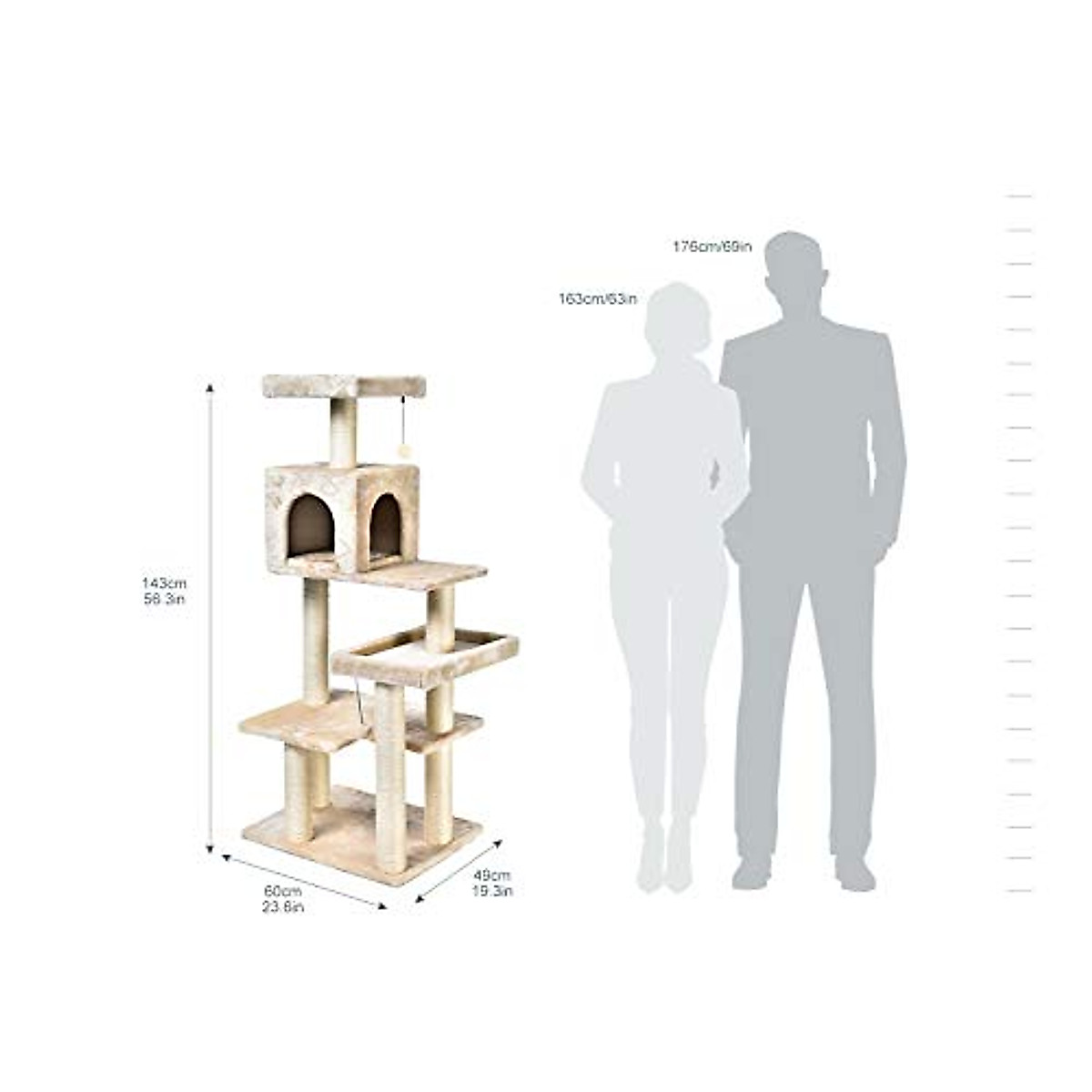 Amazon Basics Extra Large Cat Tree Tower with Condo - 24 x 56 x 19 Inches, Beige
