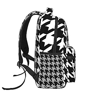 Student Backpacks 15.6 Inch Laptop Houndstooth Black Print Student School Book Bag Travel Hiking Camping Daypack