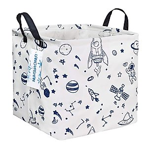 LANGYASHAN Square Storage Baskets Waterproof Canvas Children Laundry Nursery Hamper for Shelves Gift Baskets Toy Organizer Room Decor (Square spaceship)