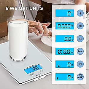 KOIOS USB Rechargeable Food Scale, 33lb/15Kg Kitchen Scale Digital Weight Grams and oz for Cooking Baking, 1g/0.1oz Precise Graduation, Waterproof Tempered Glass, 6 Weight Units, Tare Function