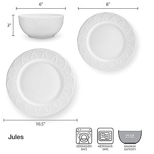 Pfaltzgraff Jules 12 Piece Dinnerware Set, Service for 4 White