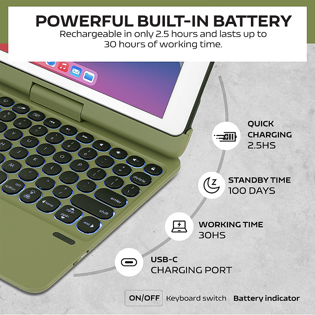 mobee Unitype iPad 7th 8th and 9th Generation Keyboard Case for iPad 10.2 2021 & 2020, iPad Air 10.5 2019, iPad Pro 10.5 2017 Backlit Keys 360° Bluetooth with Touchpad iPad Air 3 Gen - Tactical Green