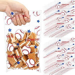 Cholemy 100 Pcs Baseball Gift Bags for Snacks Clear Baseball Goodie Bags with Handles Plastic Baseball Party Favors Sport Candy Treat Bags Baseball Birthday Party Supplies for Teams, 6.3 x 9.8 Inch