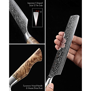 HEZHEN 7 inch Nakiri Knife Japanese High Carbon Steel-Super Durable Cooking Knife-67 Layers of Damascus Steel Sharp Blade -Ergonomic Design for Figured Sycamore Wood Handle