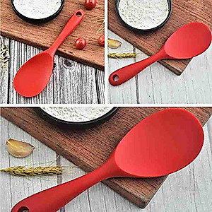 Silicone Rice Paddle Spoon Set of 2,Non Stick Heat Resistant Kitchen Gadge Rice Spoon,Rice Scooper,Rice Spatula,Rice Spoon Paddle,Rice Cooker Spoon,Works for Rice,Mashed Potato Or More (Red)