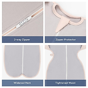 ZIGJOY Shark-Fin Transition Swaddle - 1.0 Tog Baby Sleep Sack Soft Cotton Transitional Baby Wearable Blanket with 2-Way Zipper, Purple, 3-6 Months