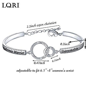 LQRI Leukemia Awareness Bracelet Leukemia Survivor Gift Leukemia Warrior Unbreakable Bracelet Cancer Fighter Gift For Women(silver-Leukemia)