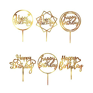 18 Pcs Gold Happy Birthday Acrylic Cake Decoration, Double-Sided Glitter of Birthday Cake Topper for Children or Adults