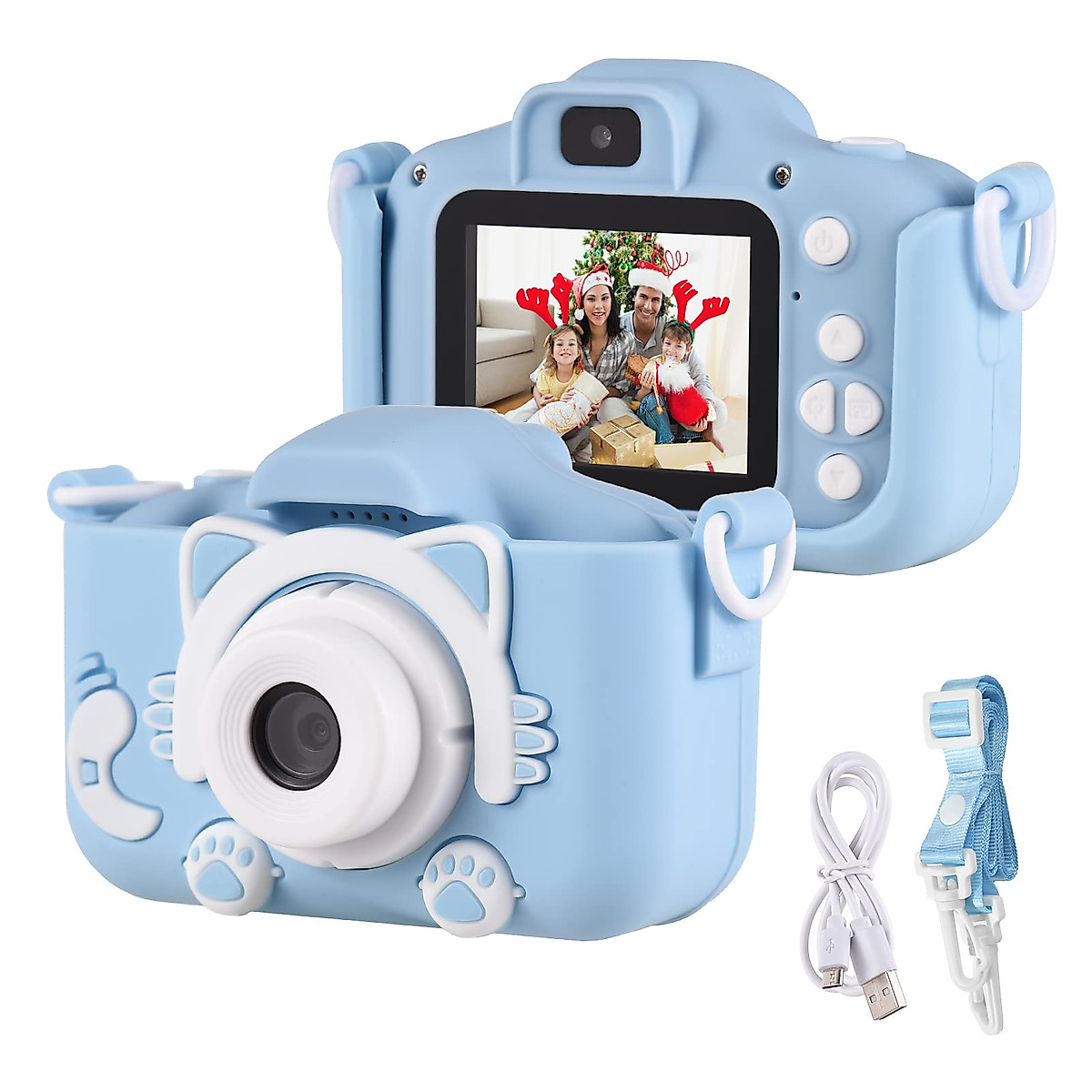 XIXIAN Mini Cartoon Kids Digital Camera 1080P Digital Video Camera for Kids Dual Lens 2.0 Inch IPS Screen Built-in Battery Cute Photo Frames Interesting Games with Neck Strap Birthday f