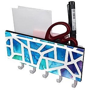 Triangle Mosaico Pattern Mail Holder Organizer and Key Hooks PU Front, Self Adhesive Key Rack with 5 Hooks Perfect for Entryway, Hallway，Bathroom ，Kitchen