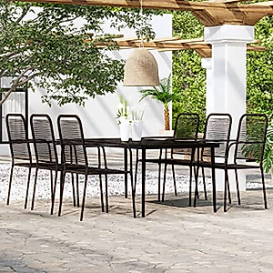 WHOPBXGAD 7 Piece Patio Dining Set Rattan Chair,Gardens Patio Furniture,Oak Patio Furniture Set,Sui for Gardens, lawns, terraces, poolsides, patios,Black