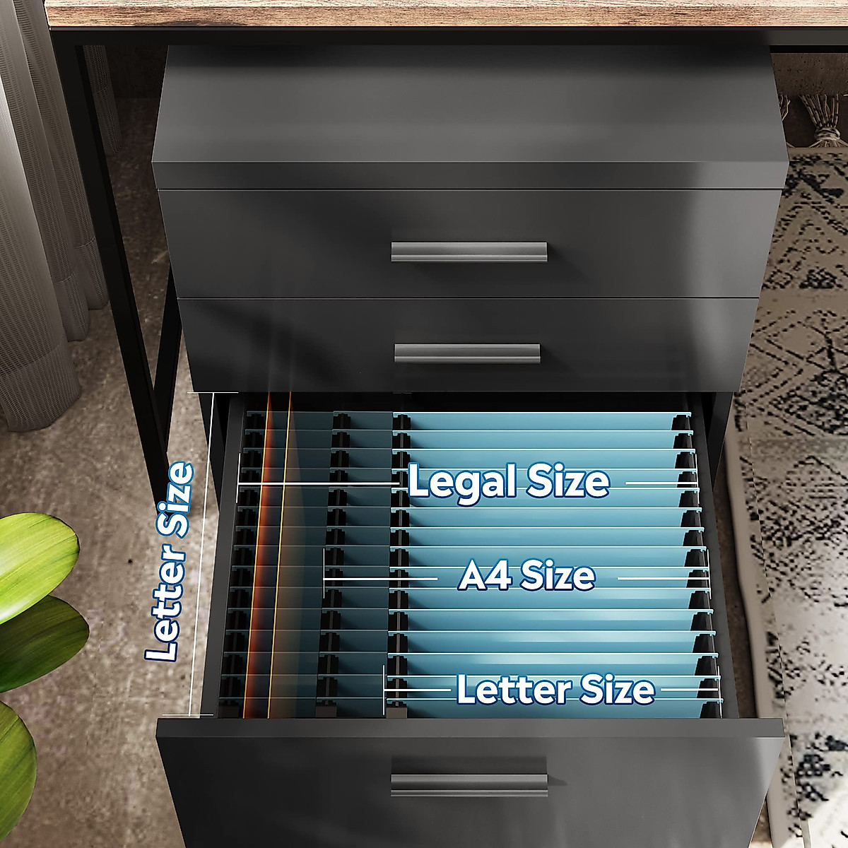 DEVAISE 3 Drawer File Cabinet for Home Office, Wood Under Desk Filing Cabinet, Rolling Printer Stand with Wheels, Black