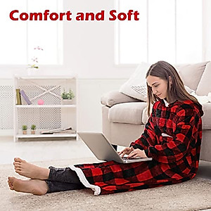 Warm Wearable Blanket Hoodie, Cozy and Soft Sherpa Pullover Sweatshirt w/ Giant Hood Pocket, Adults Comfortable Thick Fleece Throw Blanket for Spring, Autumn, and Winter